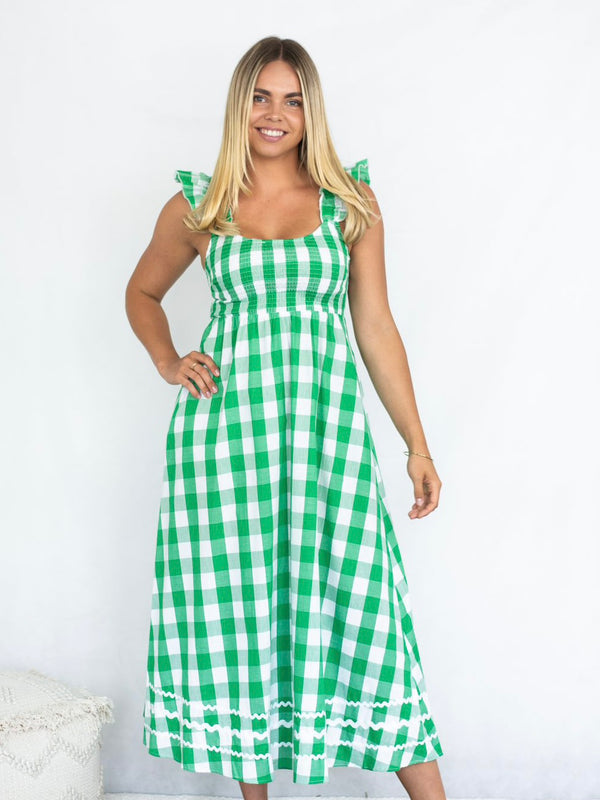 Fria - Jenna Maxi Dress - Green Gingham - DOUBLE FEATURE CLOTHING ...